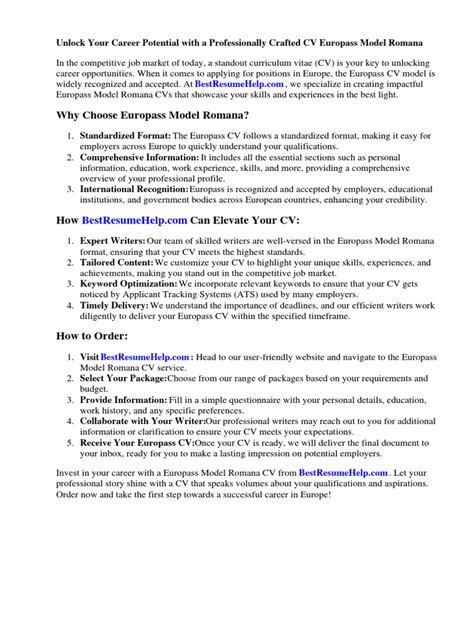 Cv Europass Model Romana Pdf Résumé