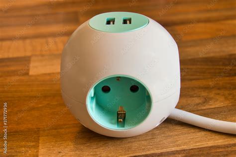 Extension Socket With USB Port On White Background For Charging Phones And Electronic Devices