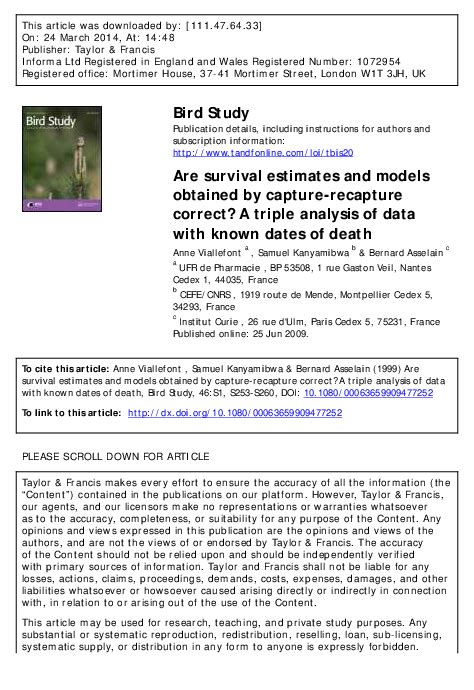 Pdf Are Survival Estimates And Models Obtained By Capture Recapture Correct A Triple Analysis