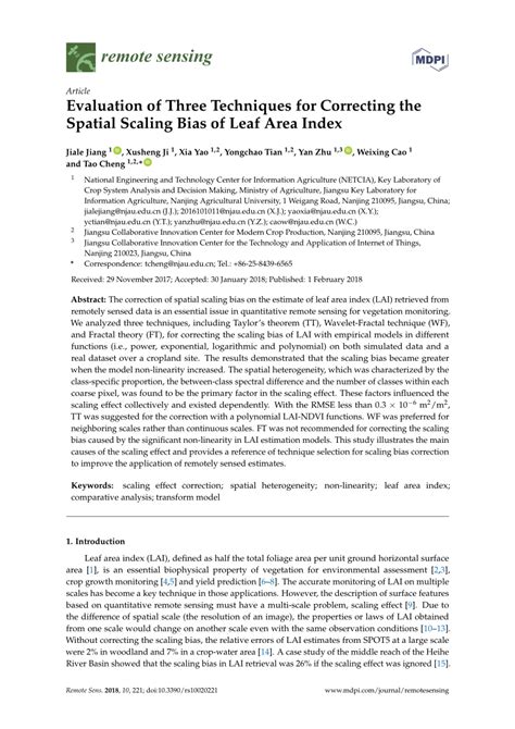 Pdf Evaluation Of Three Techniques For Correcting The Spatial Scaling Bias Of Leaf Area Index