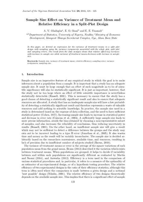 Pdf Sample Size Effect On Variance Of Treatment Mean And Relative