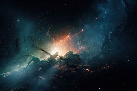 Abstract And Surreal Scene Of Nebula With Stars Floating In The Void