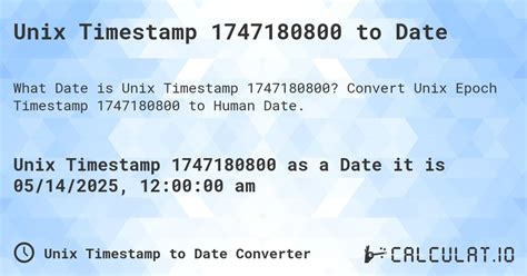 Unix Timestamp 1747180800 To Date Calculatio