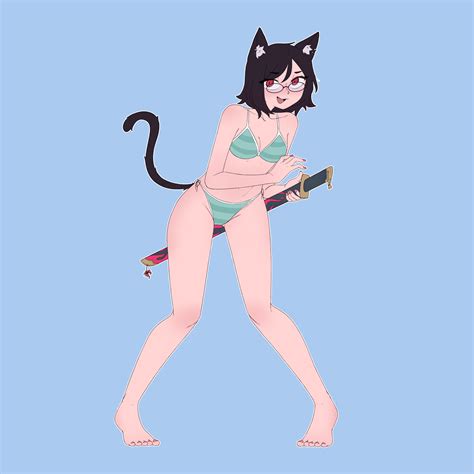 Rule 34 Alternate Version Available Black Hair Bra Cat Ears Cat Tail Catgirl Clothed Female