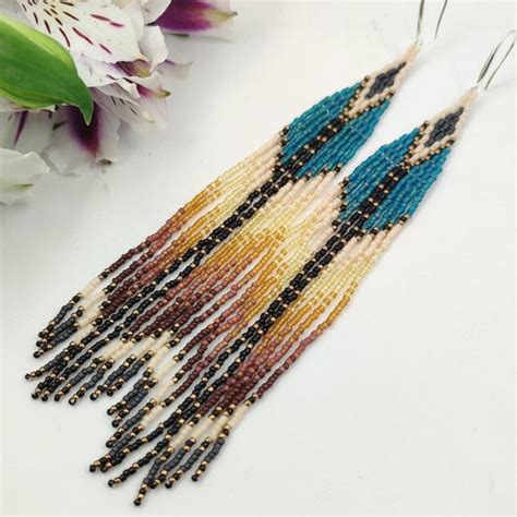 Black And Gold Seed Bead Fringe Earrings Bohemian Beaded Etsy