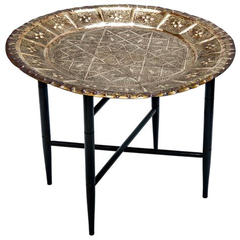 Asian Engraved Brass Charger Folding Tray Table For Sale At 1stdibs