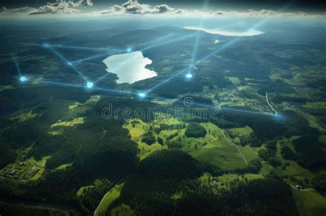 Quantum Radar Detection Concept With Aerial View Of Landscape Stock Illustration Illustration