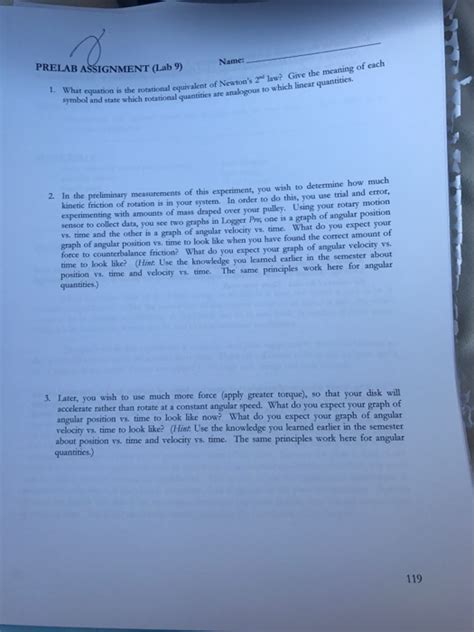 Solved Prelab Assignment Lab 9 Name Law Give The Meaning
