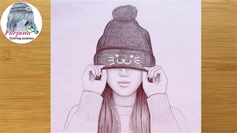 Easy Way To Draw A Cute Girl Wearing Winter Cap Pencil Sketch For Beginners Step By Step