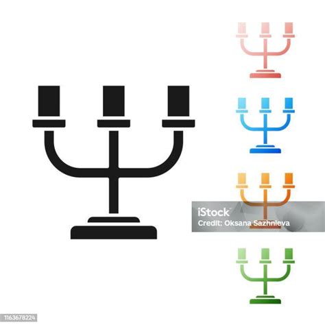 흰색 배경에 고립 된 검은 촛대 아이콘 다채로운 아이콘을 설정합니다 벡터 일러스트레이션 고대의에 대한 스톡 벡터 아트 및 기타