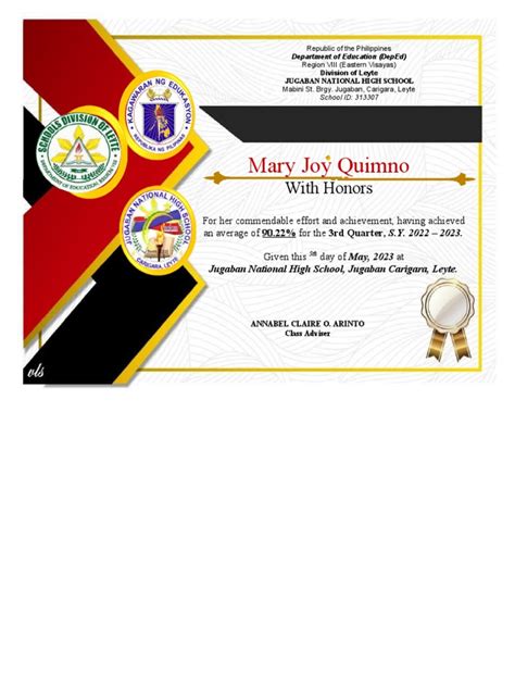 Certificate Honors Pdf