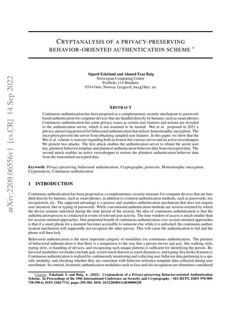 Pdf Cryptanalysis Of A Privacy Preserving Behavior Oriented