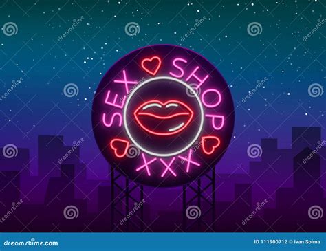 Sex Shop Logo Emblem In Neon Style Neon Effect Grocery Store Intimate Items Vector