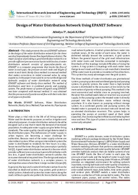 Pdf Irjet Design Of Water Distribution Network Using Epanet Software