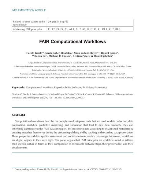 Pdf Fair Computational Workflows