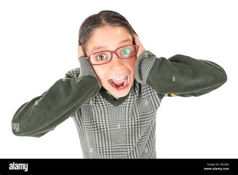 Happy Nerd Posing Isolated In A White Background Stock Photo Alamy