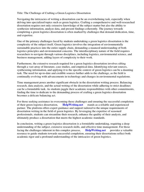 Green Logistics Dissertation Pdf Logistics Sustainability
