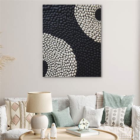 Monochrome Waves Pebble Art Canvas Print Luxury Wall Art