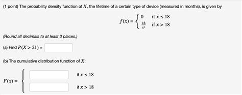 Solved Point The Probability Density Function Of X The Chegg