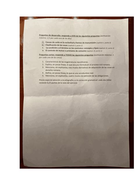 Examen Derecho Romano Exámenes De Derecho Romano Docsity