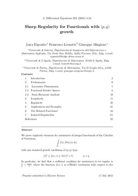 Pdf Sharp Regularity For Functionals With Pq Growth Giuseppe