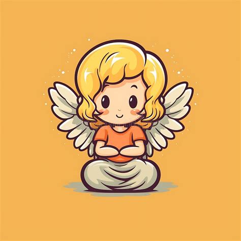 Cute Angel Character With Blonde Hair And Wings Sitting Peacefully