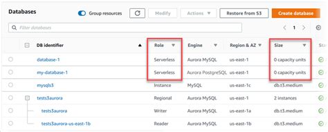 aurora serverless v1 db クラスターの表示 amazon aurora