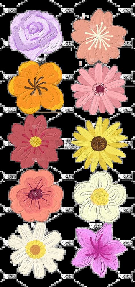 2309sc 素材组合 手绘蜡笔 油画棒花朵贴纸 花朵素材 花瓣网