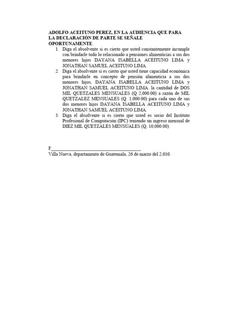Ejemplo Audiencia De Declaracion De Parte Pdf