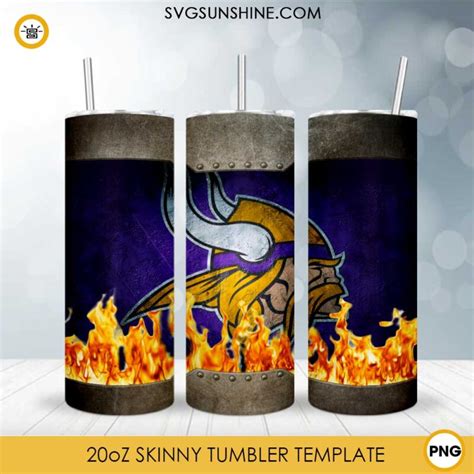 Minnesota Vikings Fire And Flame 20oz Skinny Tumbler Template Png