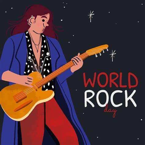 Ilustração Do Dia Mundial Do Rock Desenhada à Mão Com Músico Segurando