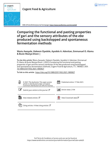 Comparing The Functional And Pasting Properties Of Gari And The Sensory