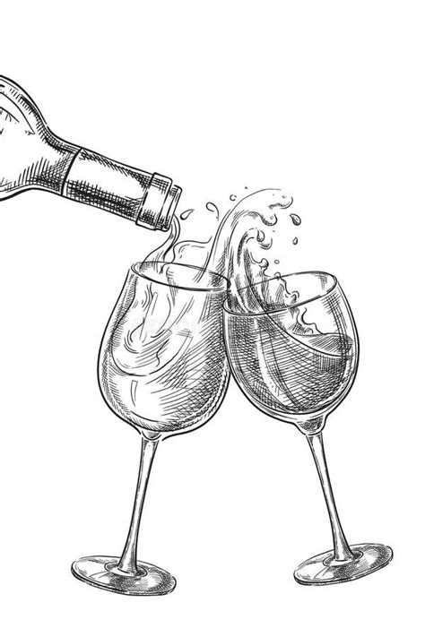 Wine Bottle And Glass Drawing
