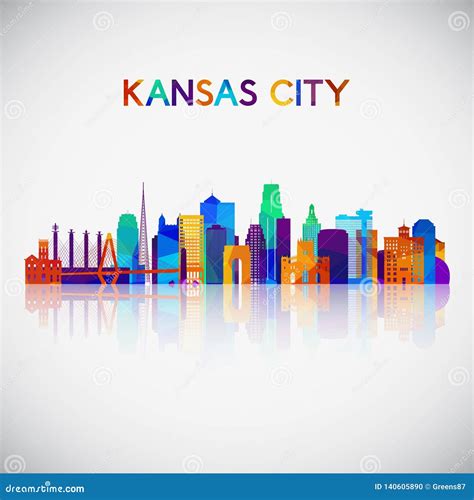 Kansas City Skyline Silhouette In Colorful Geometric Style Stock