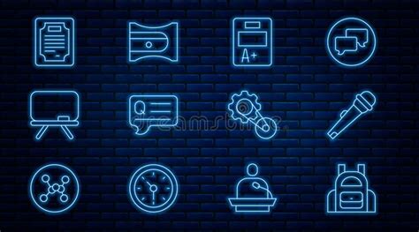 Set Line School Backpack Microphone Exam Sheet With A Plus Grade Speech Bubbles Question