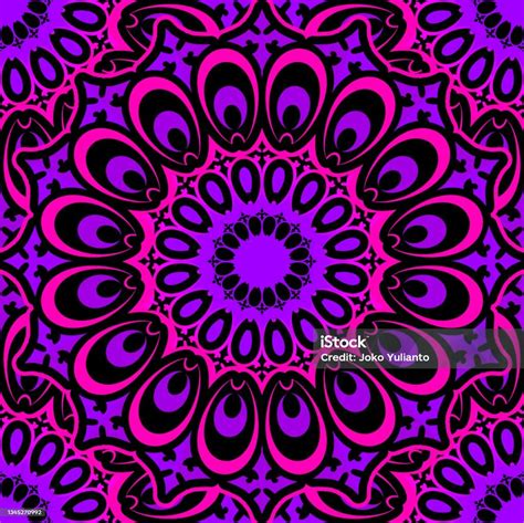 장난 활기찬 화려한 현대 우주 추상 환각 핑크와 보라색 연꽃 만달라 모양 꽃 패턴 템플릿 벡터 배경 아트 일러스트 Sacred Geometry에 대한 스톡 벡터 아트 및