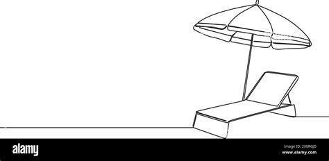 Continuous Single Line Drawing Of Sunbed And Parasol Line Art Vector