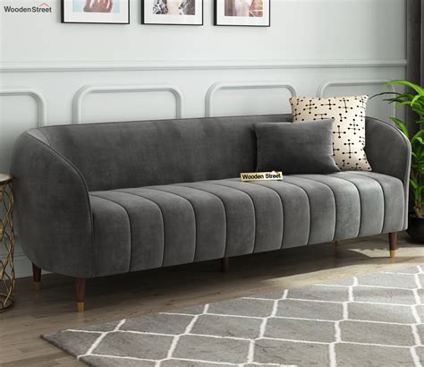 Buy Eldric Fabric Sofa Set Velvet Graphite Grey Online In India At