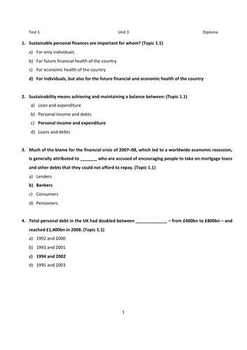 Libf Unit 3 Diploma Mcq Test 1 Teaching Resources