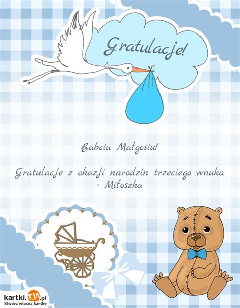 Gratulacje z okazji narodzin trzeciego wnuka Miłoszka Darmowe kartki