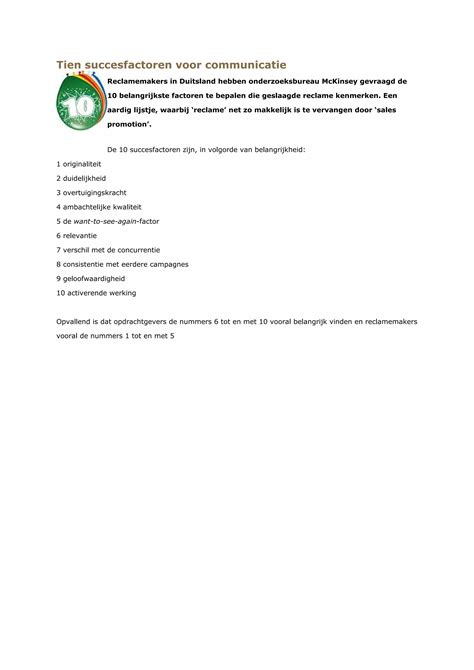 Tien Succesfactoren Voor Communicatie Pdf