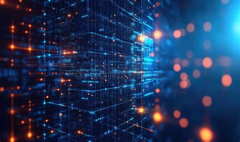 Digital Data Stream Visualization With Glowing Blue And Orange Lights