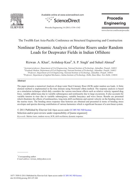 Pdf Nonlinear Dynamic Analysis Of Marine Risers Under Random Loads