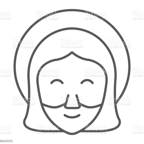 예수 얇은 선 아이콘 초상화와 그리스도 하나님 서명 벡터 그래픽 흰색 바탕에 선형 패턴 사람 얼굴에 대한 스톡 벡터 아트 및
