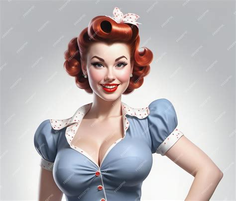 Premium Photo Beautiful Pinup Girl With Red Hair Retro Style