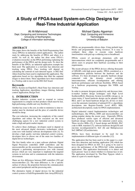 PDF A Study Of FPGA Based System On Chip Designs For Real Time Industrial Application