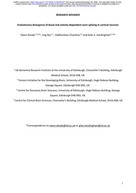 Pdf Evolutionary Divergence Of Basal And Activity Dependent Exon Splicing In Cortical Neurons