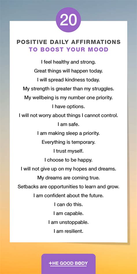 Positive Self Affirmations List