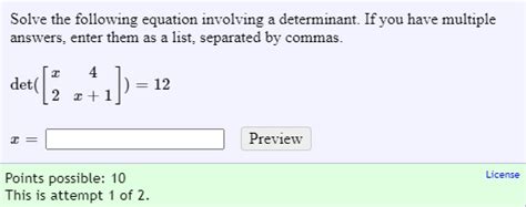 Solved Solve The Following Equation Involving A Determinant