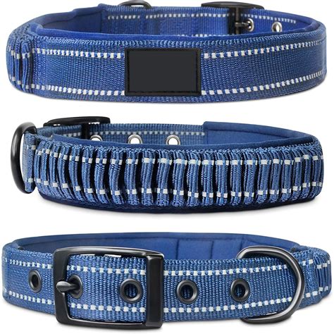 Padded Reflective Soft Nylon Dog Collar With Adjustable Stainless Steel
